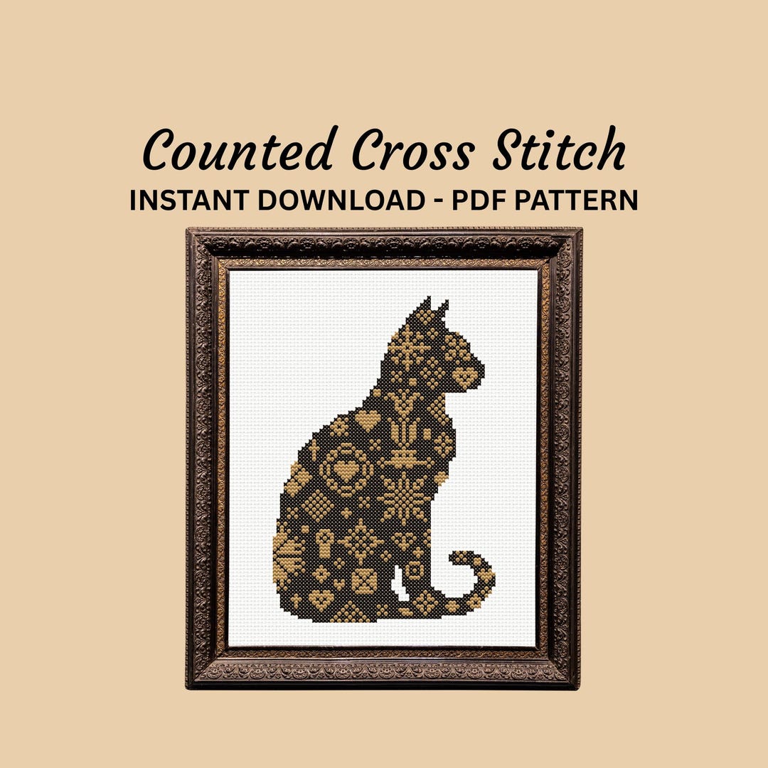 Quaker Motif Cat Cross Stitch Pattern (PDF Pattern) - Etsy