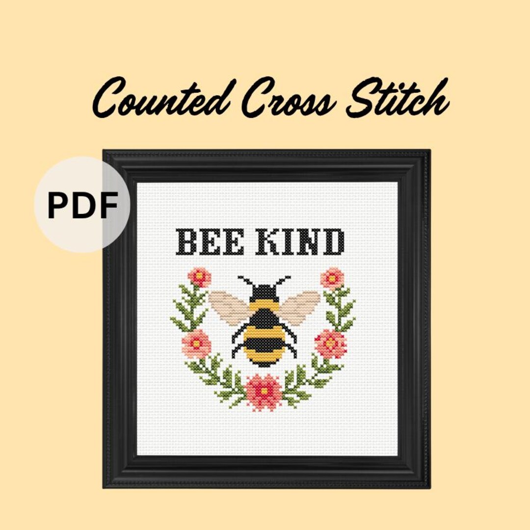 Bee Kind Cross Stitch Pattern, Bumblebee Floral Wreath (PDF Pattern) - Etsy