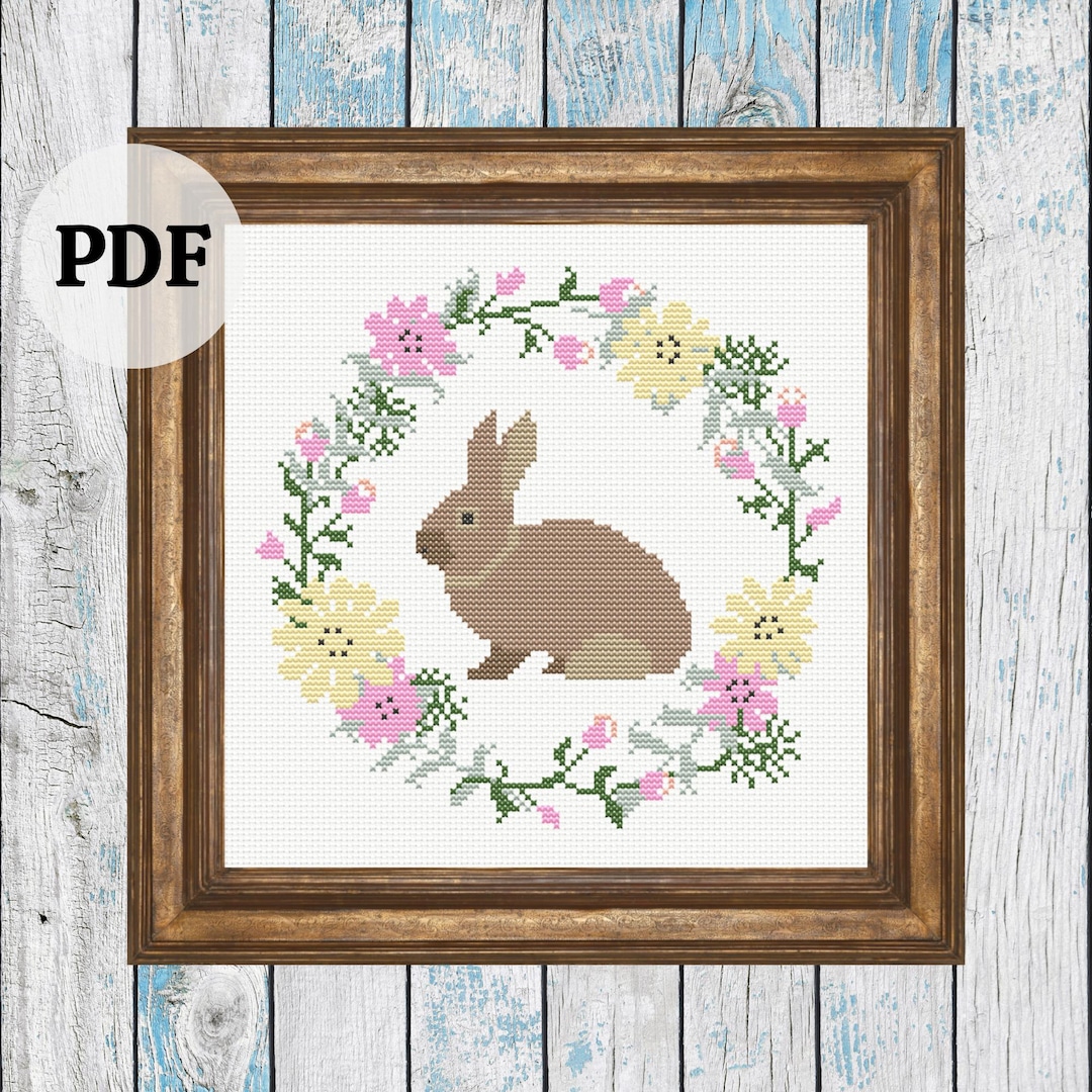 Bunny in Bloom Cross Stitch Pattern: Spring Rabbit Design, PDF Pattern ...