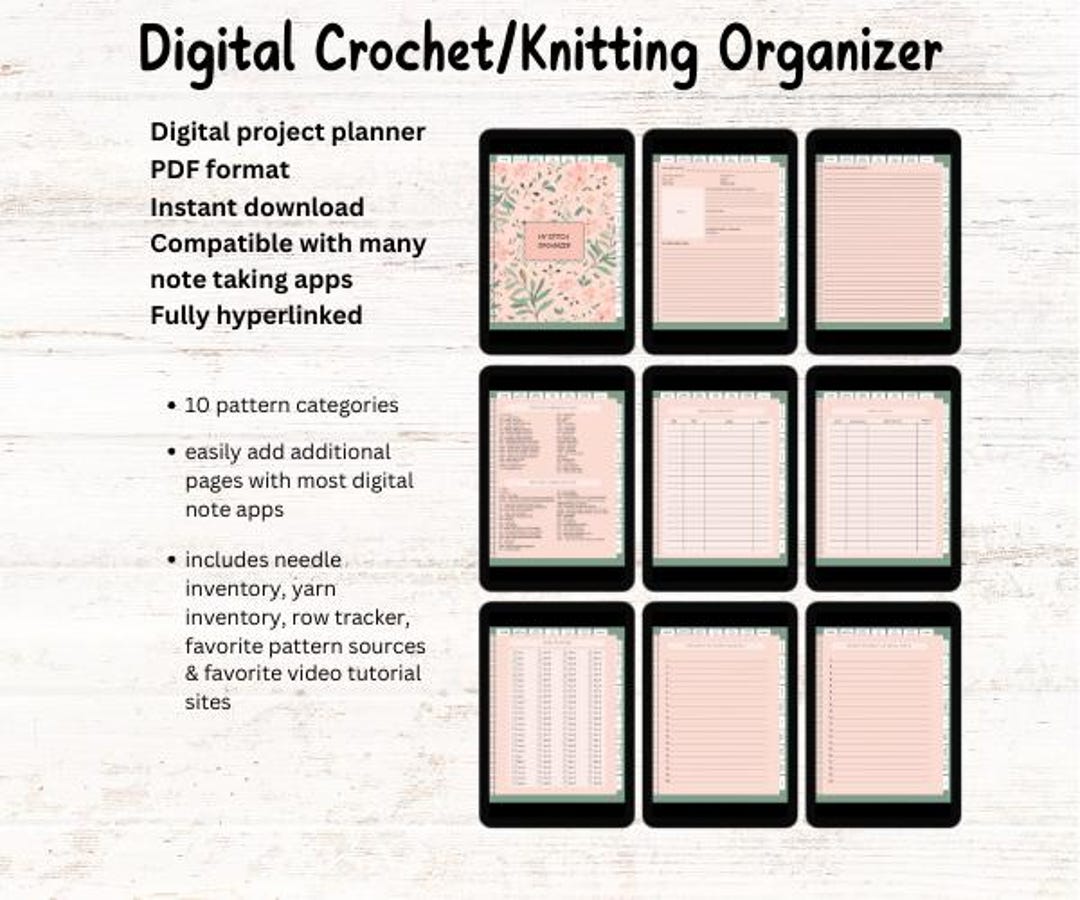 Digital Crochet and Knitting Planner, Pattern Organizer, Digital ...
