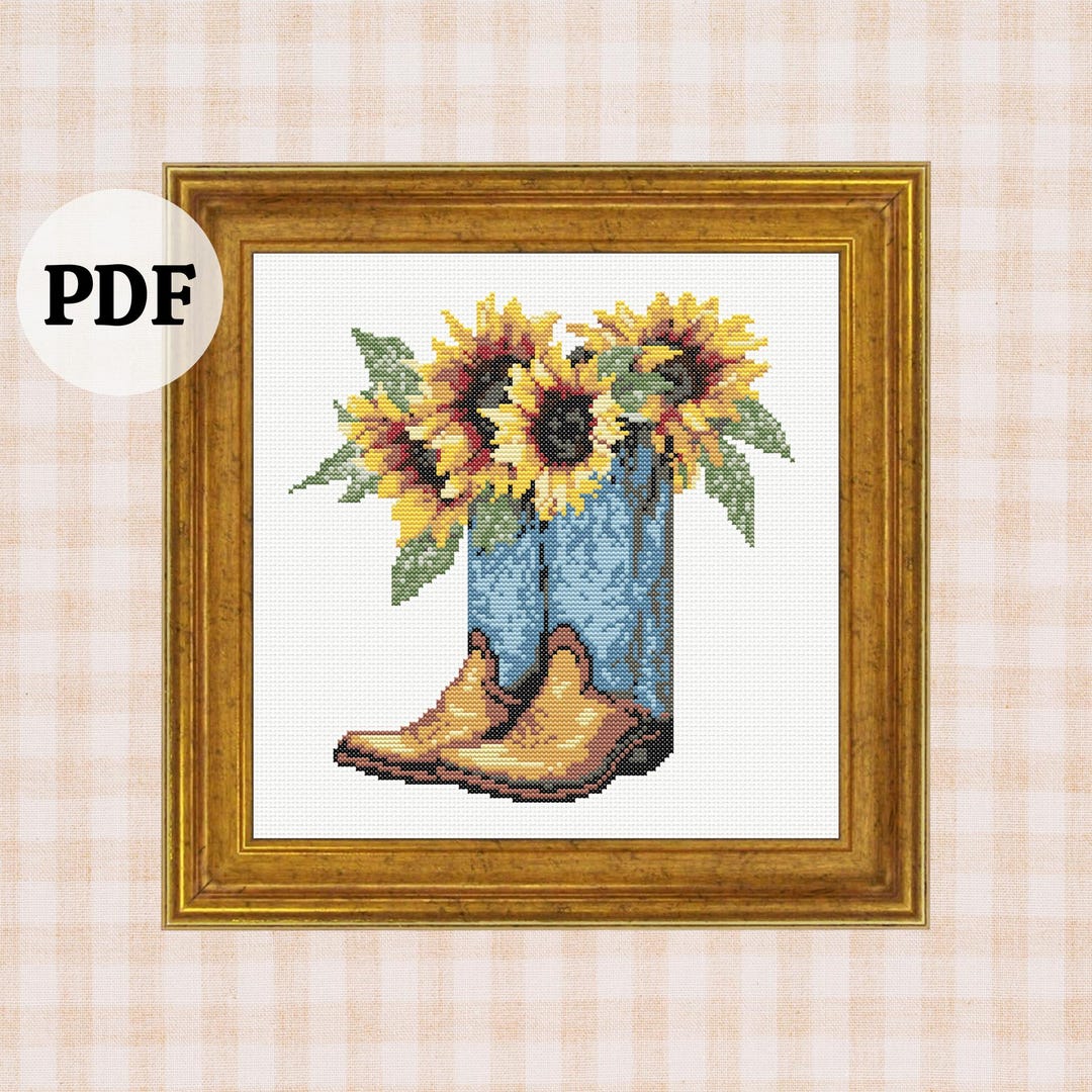 Cowboy Boots and Sunflowers Cross Stitch Pattern: Rustic Western Art ...