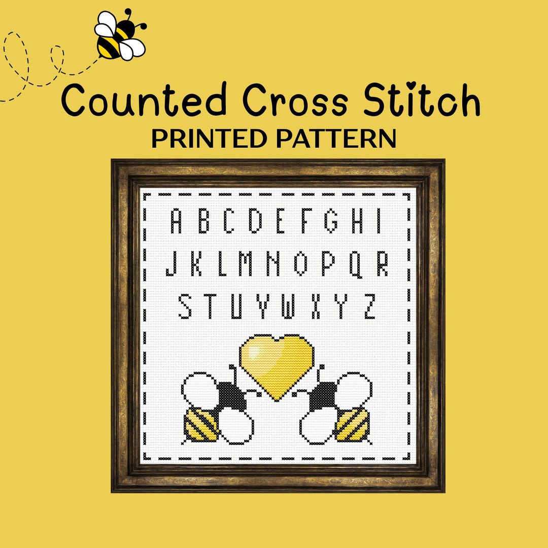 Bumblebee Heart Sampler Counted Cross Stitch, Printed Pattern - Etsy