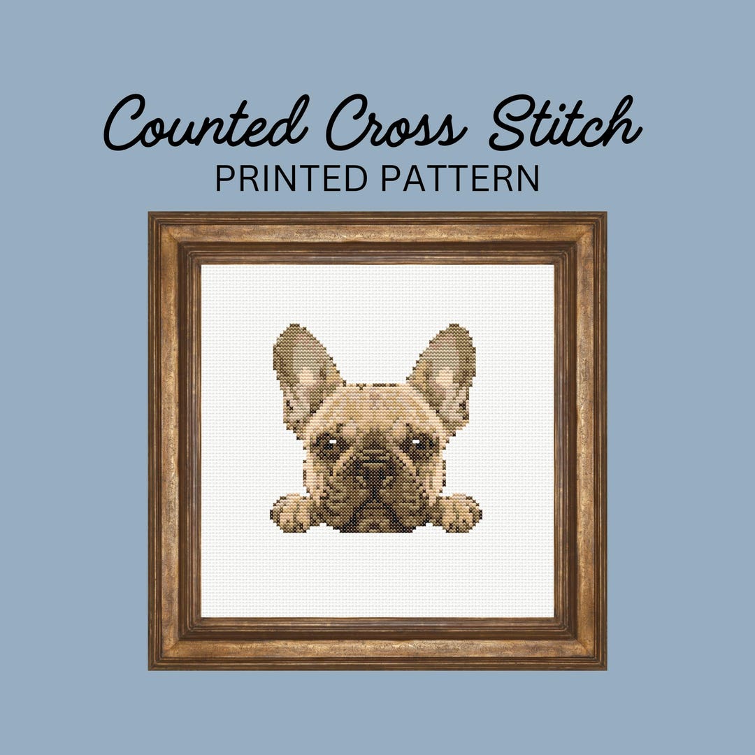 Curious Frenchie Cross Stitch Pattern, French Bulldog, Printed Pattern ...