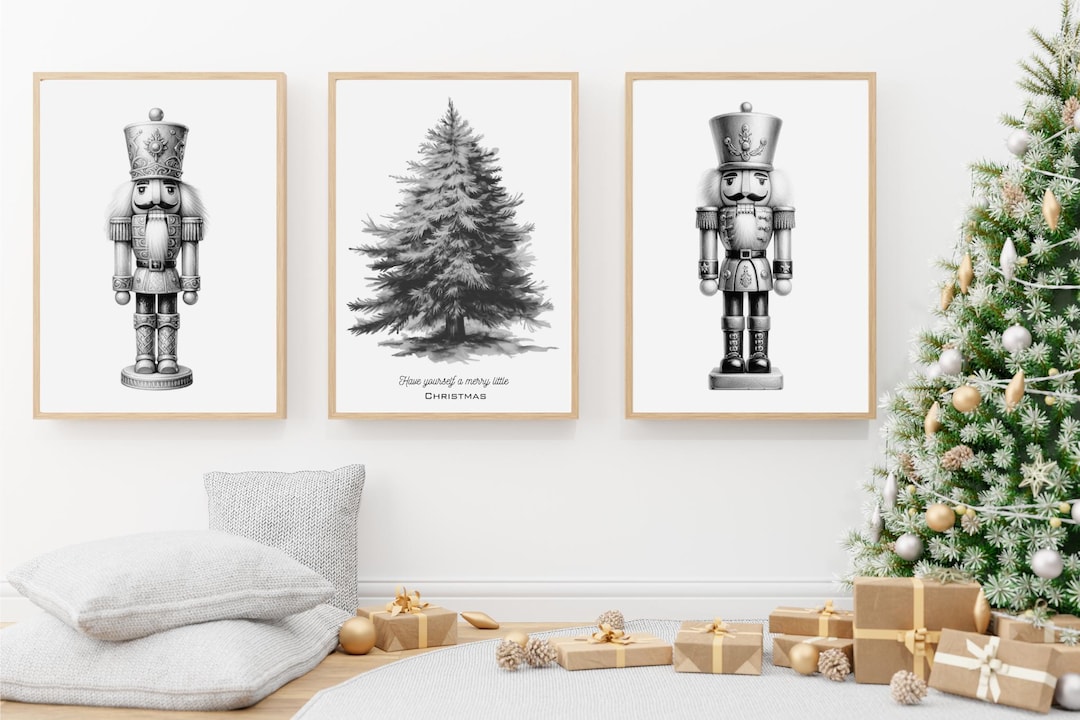 Elegant Black & White Nutcracker Print – Classic Holiday Charm, Set of ...