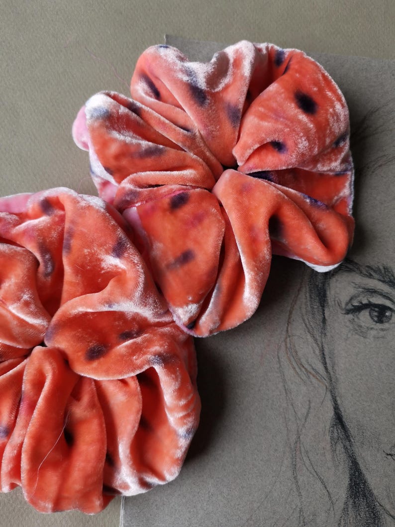 Watermelon Silk Velvet Scrunchie, Neon Pink & Orange Scrunchy, Luxury ...