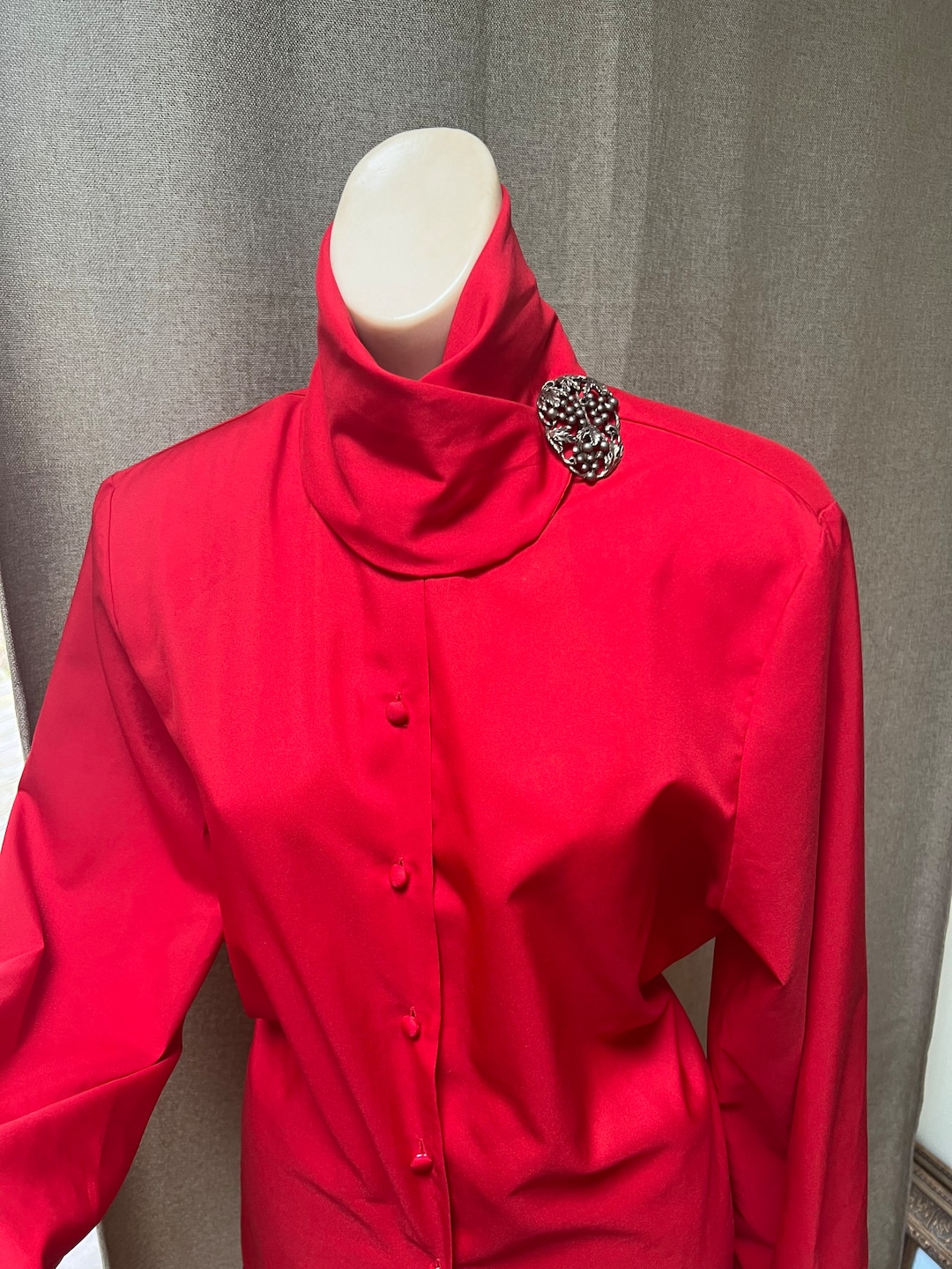 Vintage Bright Red Crossover Neckline Blouse M, British Hong Kong Red ...
