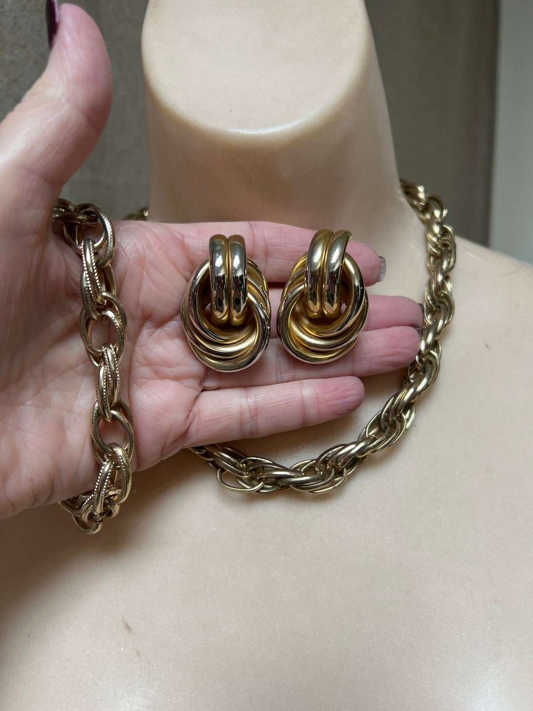 Vintage Bold Goldtone Multi Links Necklace Bracelet Set, Link Necklace ...