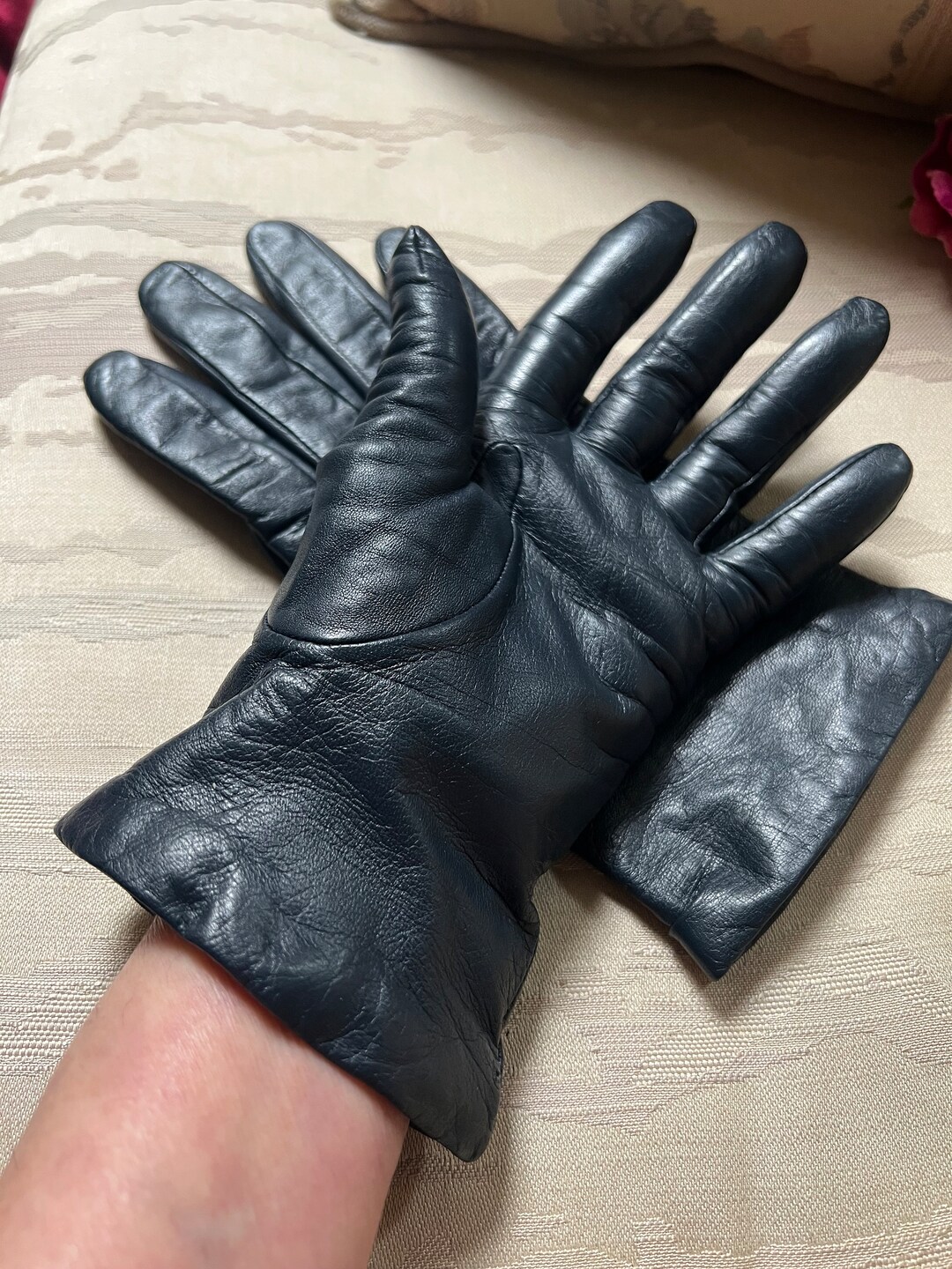 Vintage Darkest Blue Leather Lined Woman's Glove 7 1/2, Darkest Blue ...