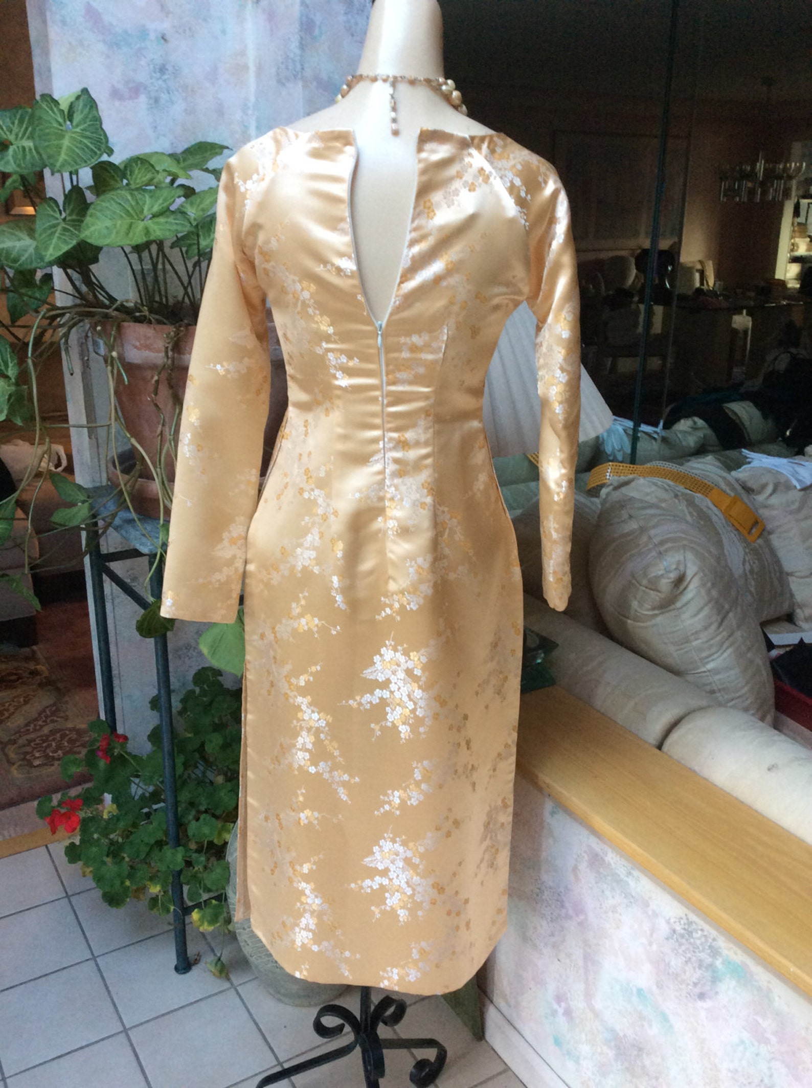 Vintage Asian Look Golden Woven Fabric Tunic Dress, XS Size 1/2 ...