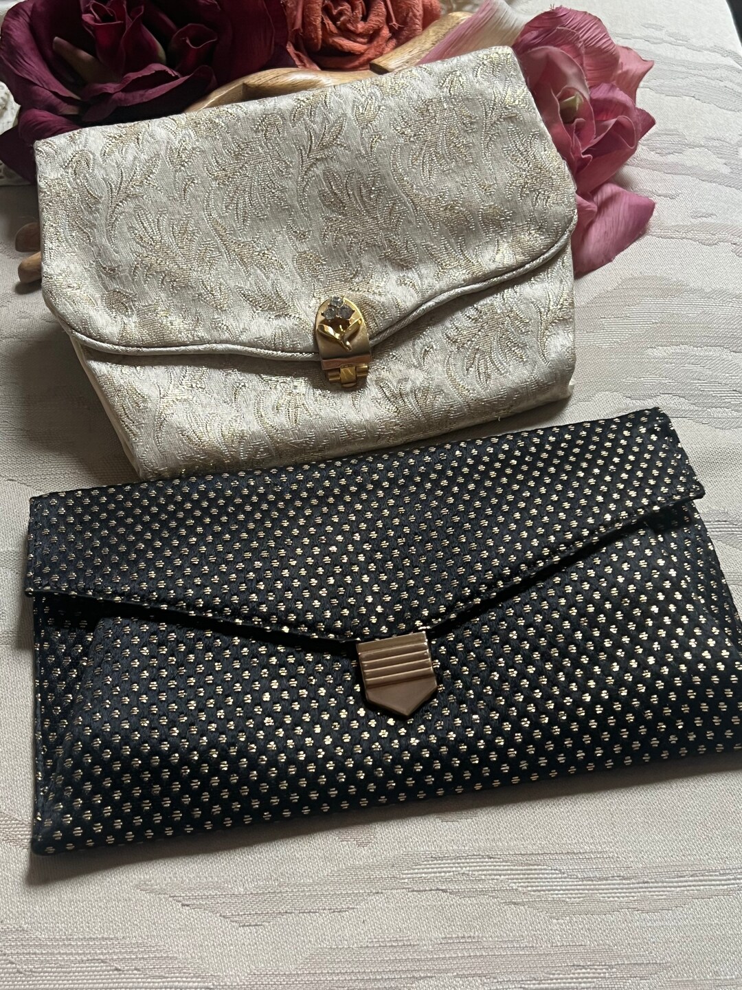Vintage Lot 2 Evening Pouches, Black Gold Majestic Clutch, Avon Gold ...