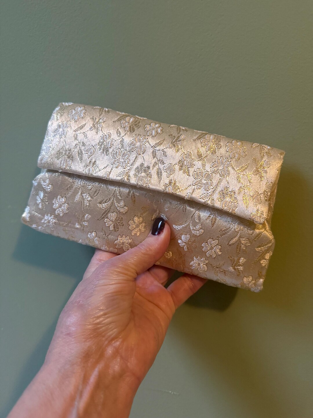 Vintage Shimmery Gold Brocade Small Evening Clutch, Multi Pocket Mini ...