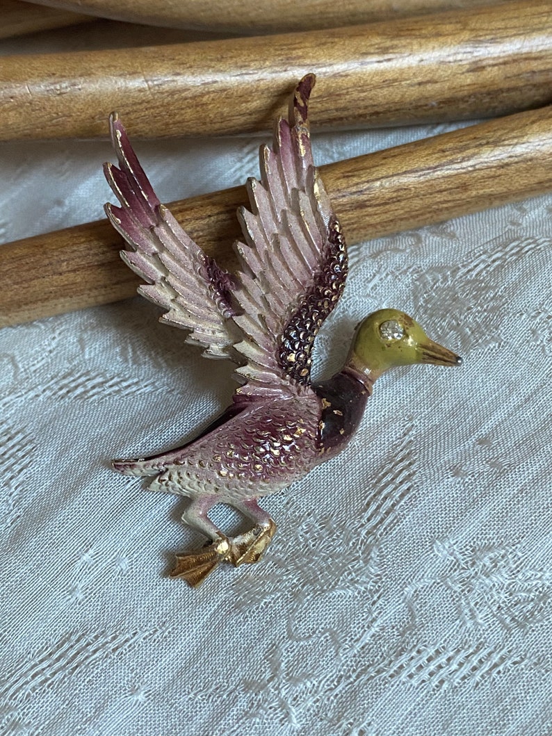 Vintage Mamselle Flying Duck Brooch Brown Mauve Duck Pin - Etsy