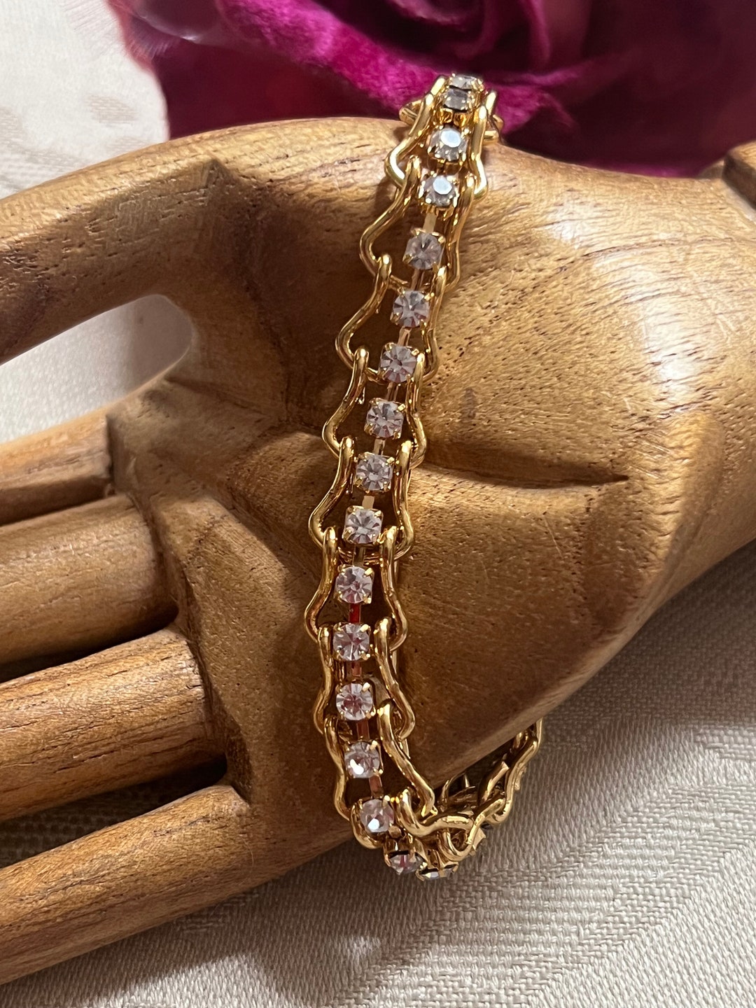 Vintage TWO Eternity Chain Bracelets 7 1/4", Clear Crystals Eternity ...