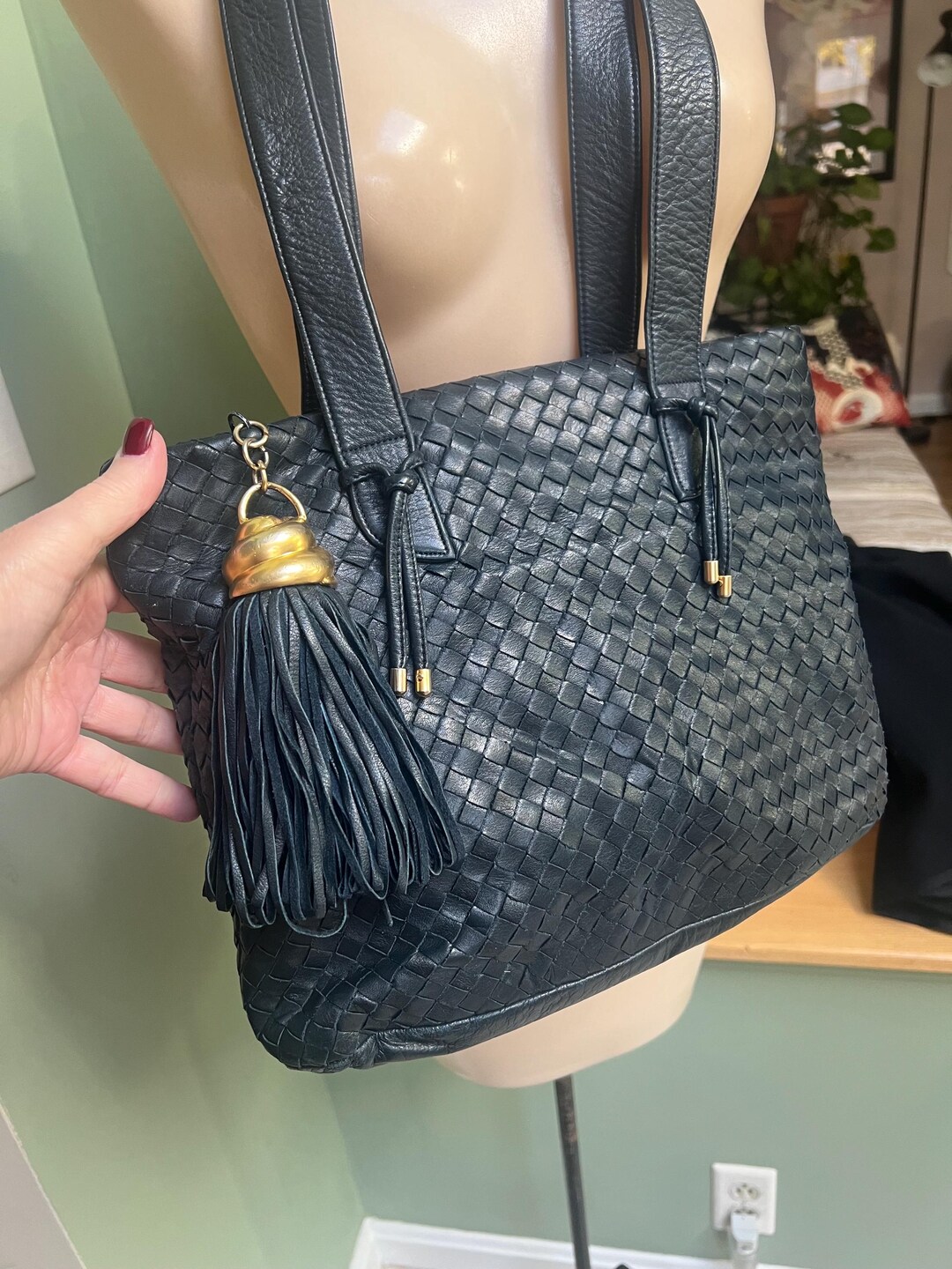 Vintage Jay Herbert Woven Navy Blue Leather Large Shoulder Bag, Jay ...