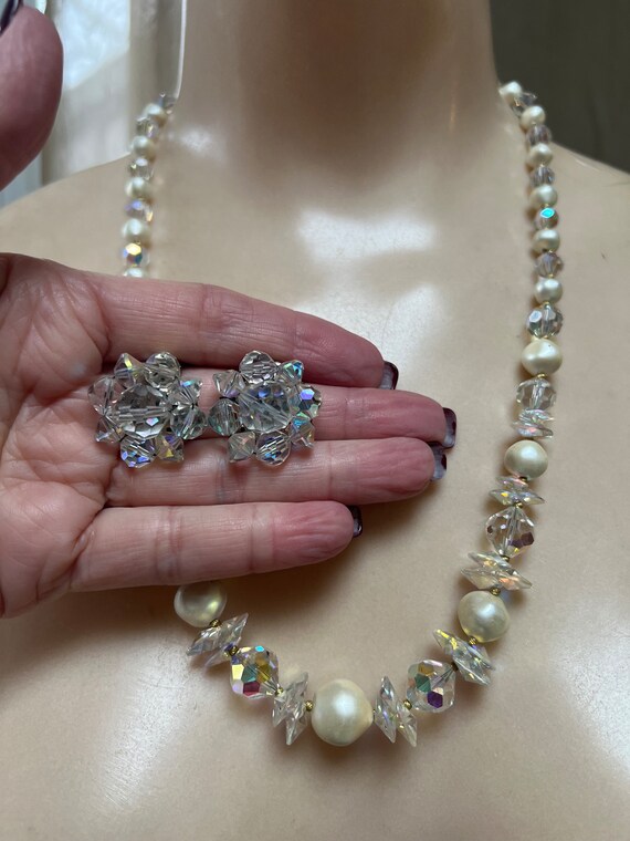 Vintage 20" crystal pearl long necklace, crystal neck… - Gem