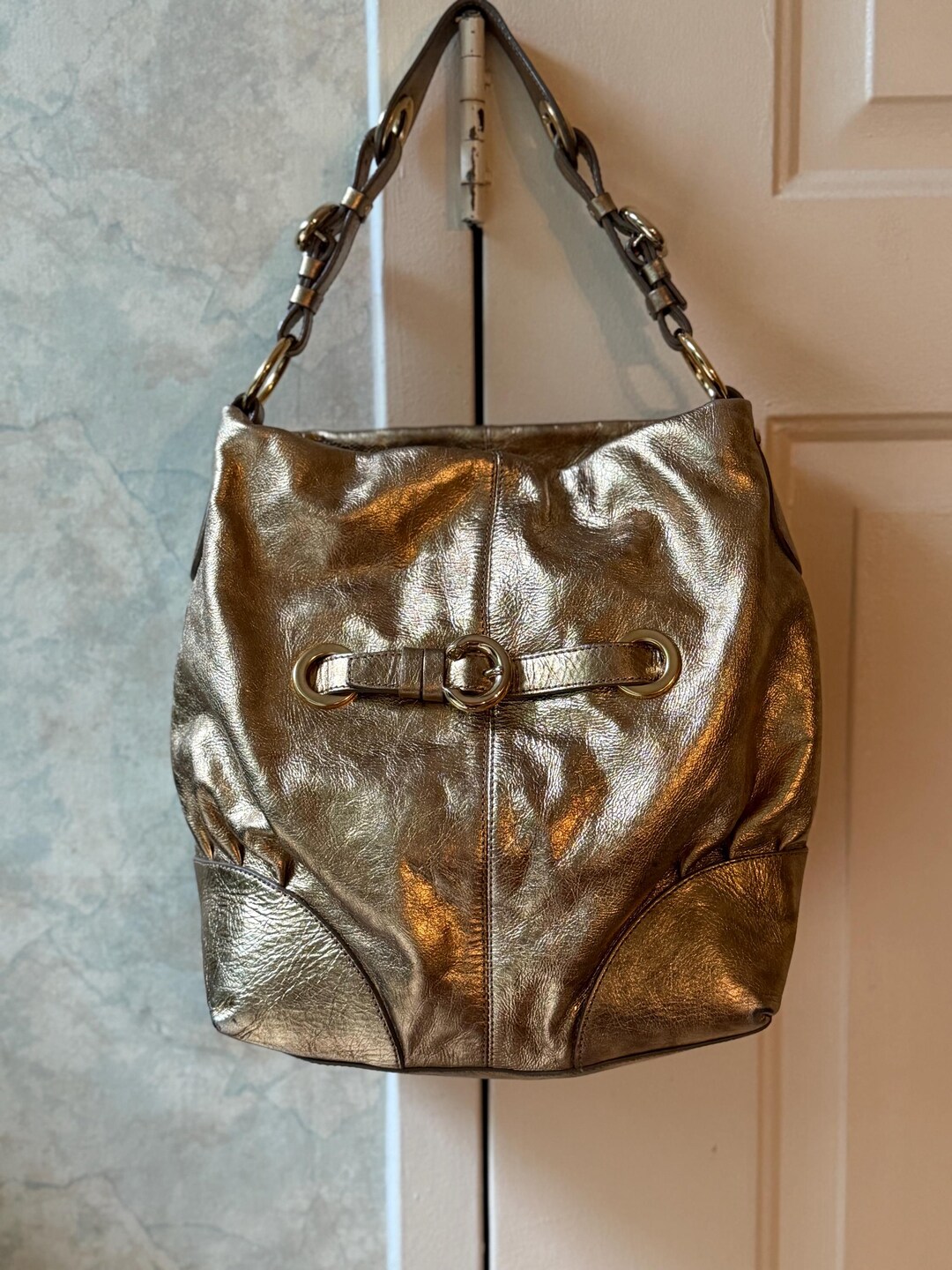 Vintage Big Gold Lame' Leather Shoulder Bag, Francesco Biasia Thick ...
