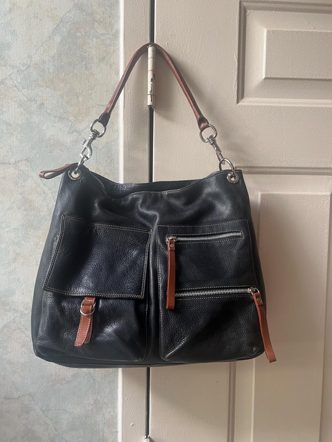 Vintage Perlina Pebble Black/tan Shoulder Bag, Perlina Black Tan Multi ...