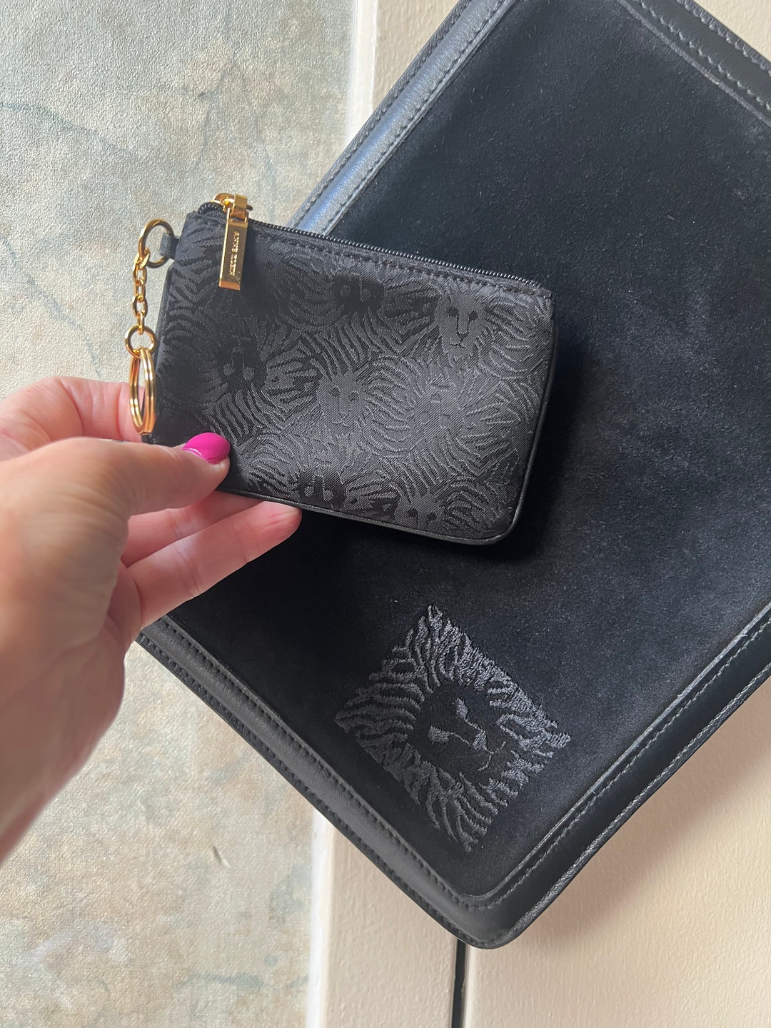 Vintage Unique Anne Klein Black Suede Portfolio Purse, Black Suede ...