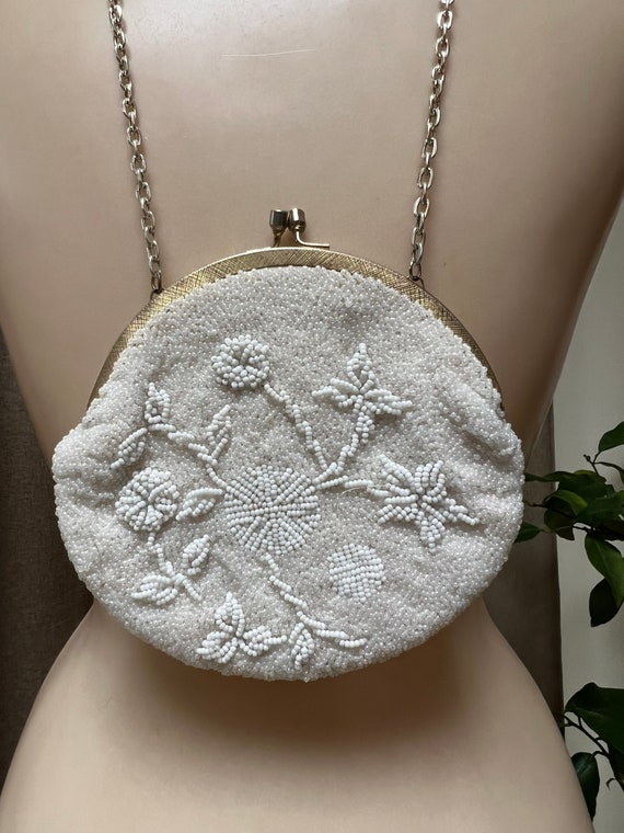 Ivory small beaded bag - Gem