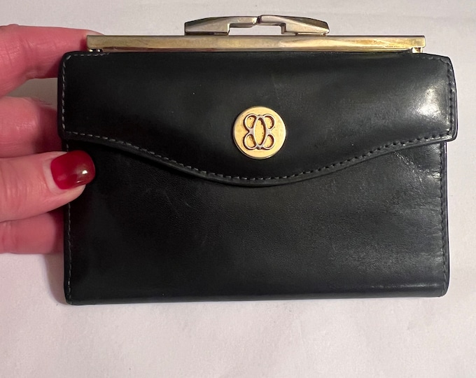 Vintage BOSCA Woman's Black Wallet/coin Wallet, Compact Black Leather ...