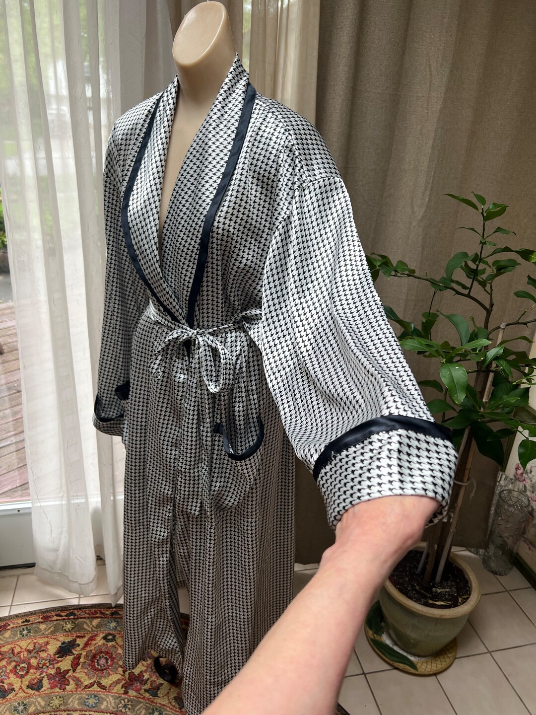 Vintage Black White Check Print Victoria's Secret Long Robe M/L ...