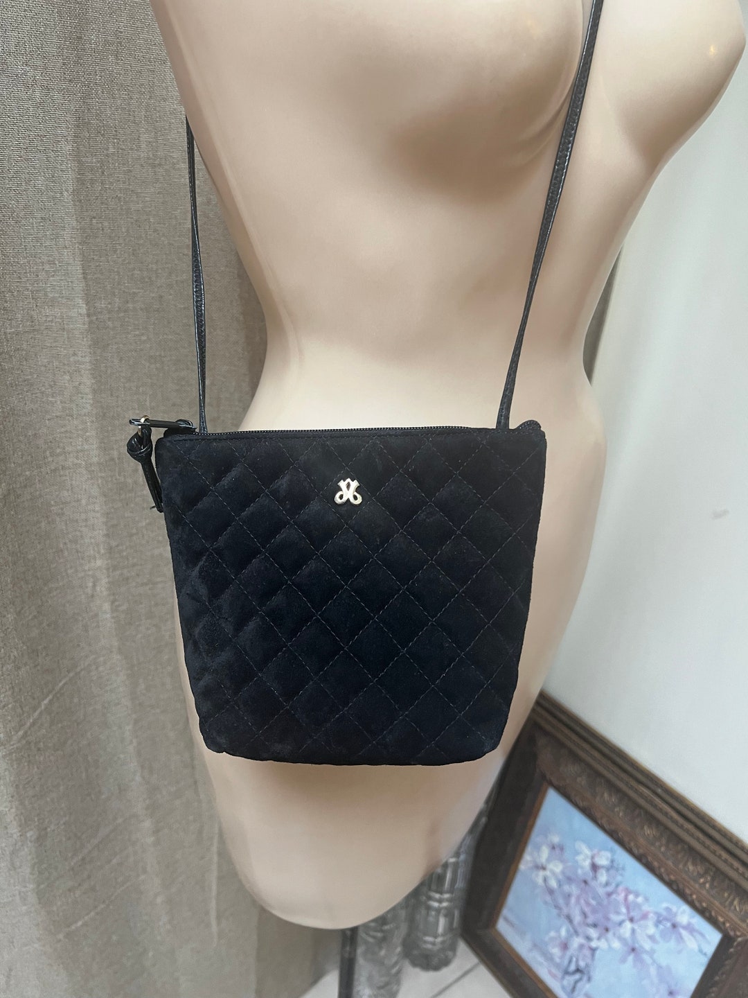 Vintage Small Shoulder/crossbody Jay Herbert Black Suede Purse, Quilted ...