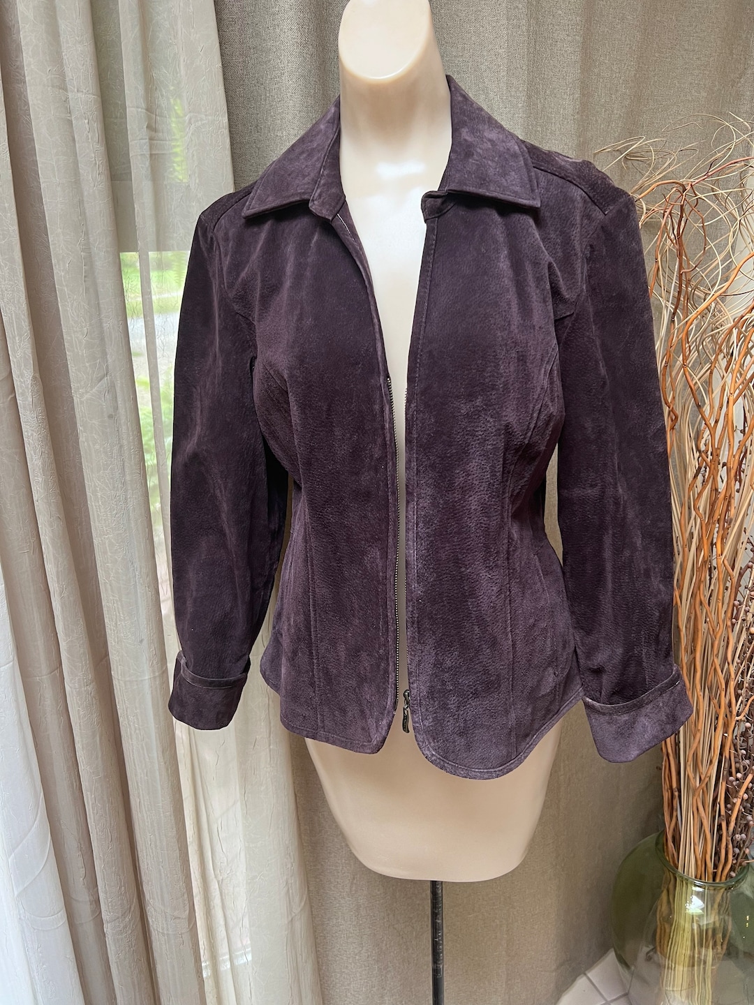 Vintage Bark Brown Suede Lined Jacket M, Casual Fitted Brown Suede Zip ...