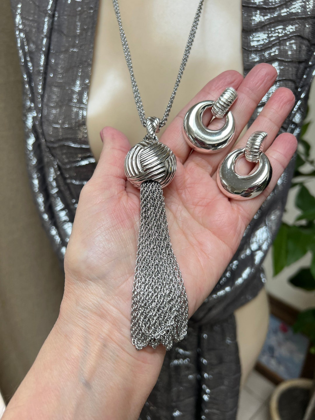 Vintage Bold Silver Plate Chain Tassel Necklace, Silverplate Tassel ...