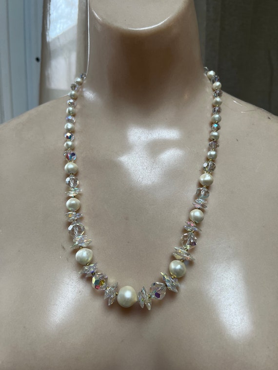 Vintage 20" crystal pearl long necklace, crystal neck… - Gem
