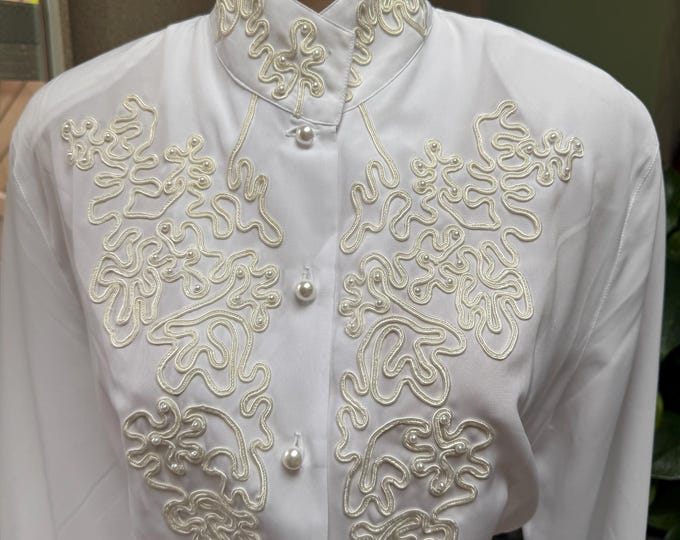 Vintage Susan Hutton High Neck Dressy Blouse M, High Neck off White ...