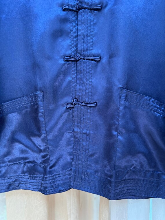 Vintage royal blue satiny Asian inspired top M/L, tra… - Gem