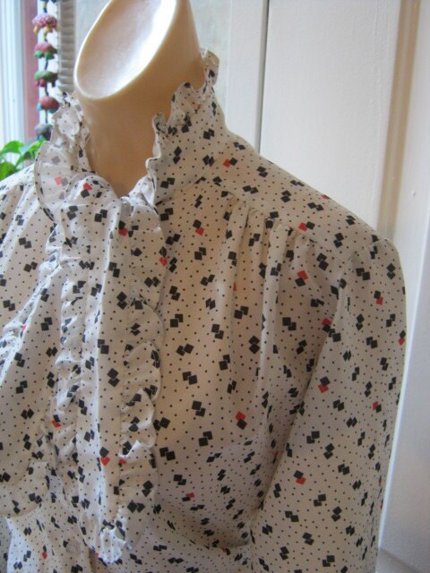 Vintage Sexy Librarian Tie Blouse Ruffled Neck Tie Cuff - Etsy