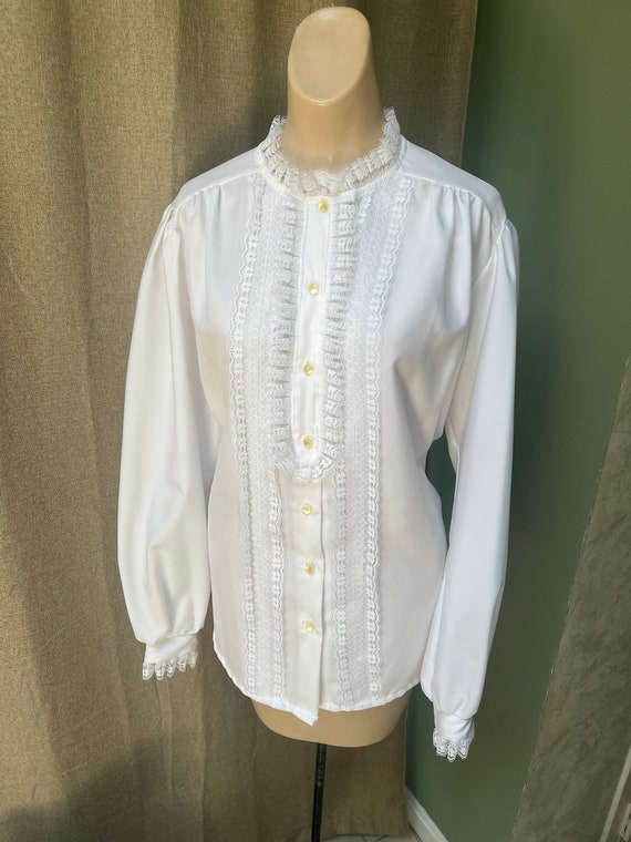 Vintage 70s Lady Hathaway white lace ruffles blouse X… - Gem