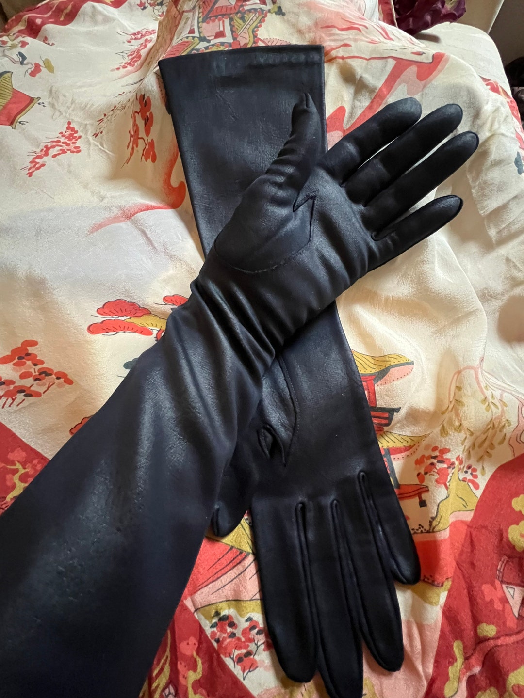 Vintage Darkest Navy Blue Hansen High Arm Gloves, Midnight Blue/black ...