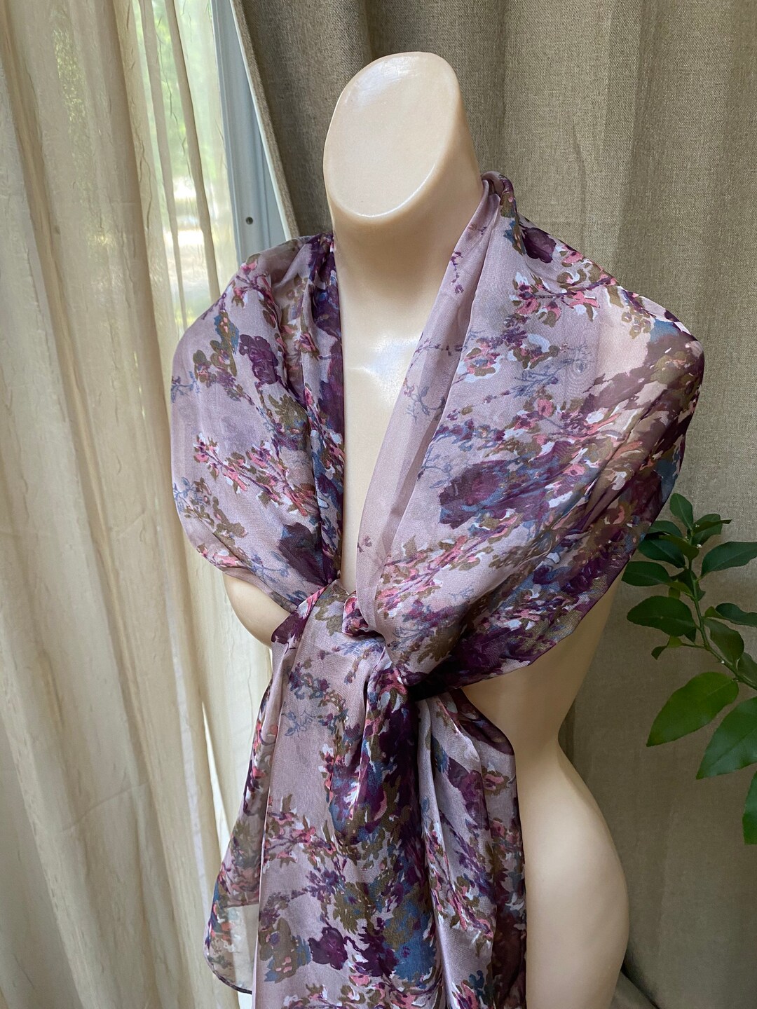 Vintage Long Sheer Wide Nylon Purple Shades Scarf, 76 X 35" Sheer Dusty ...