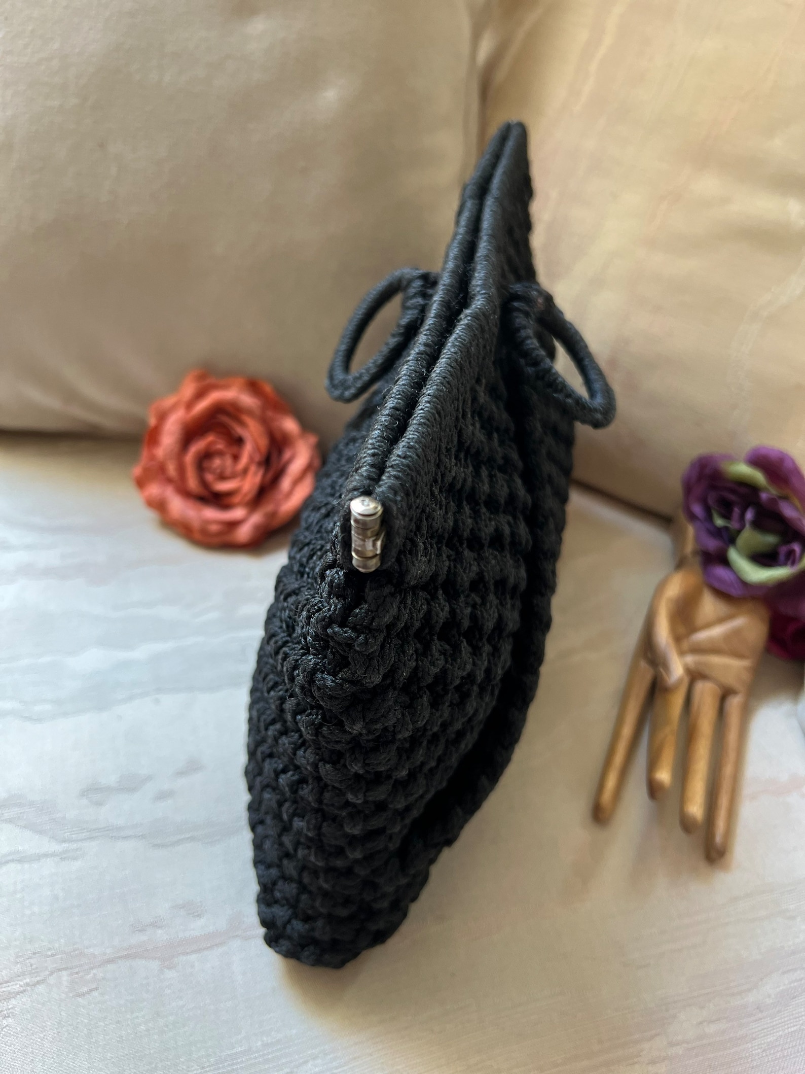 Vintage Handmade Heavy Braided Black Cord Large Clutch Purse, Black ...