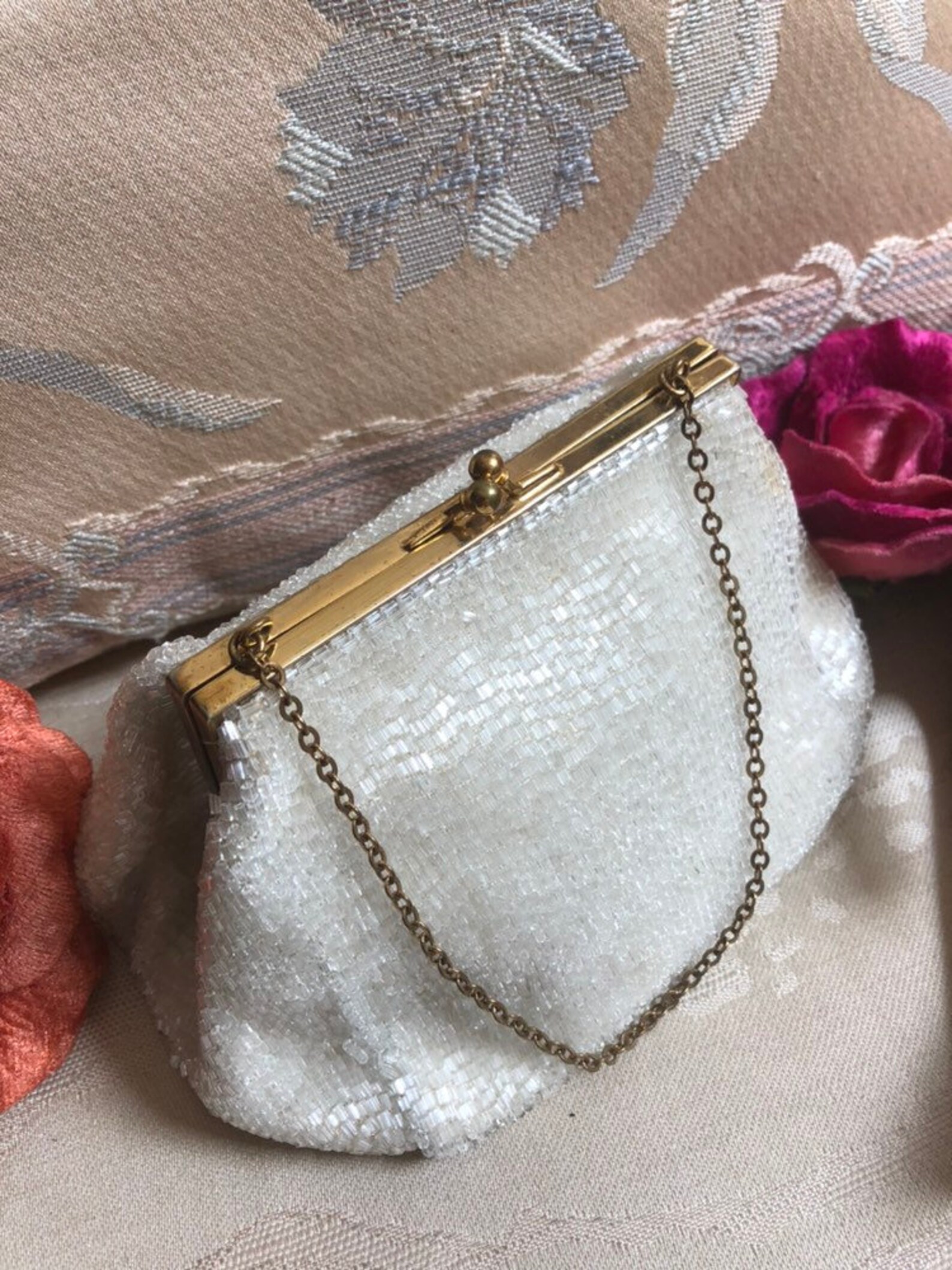 Vintage Small Ivory Beaded Evening Bag Glimmery Ivory Bugle - Etsy