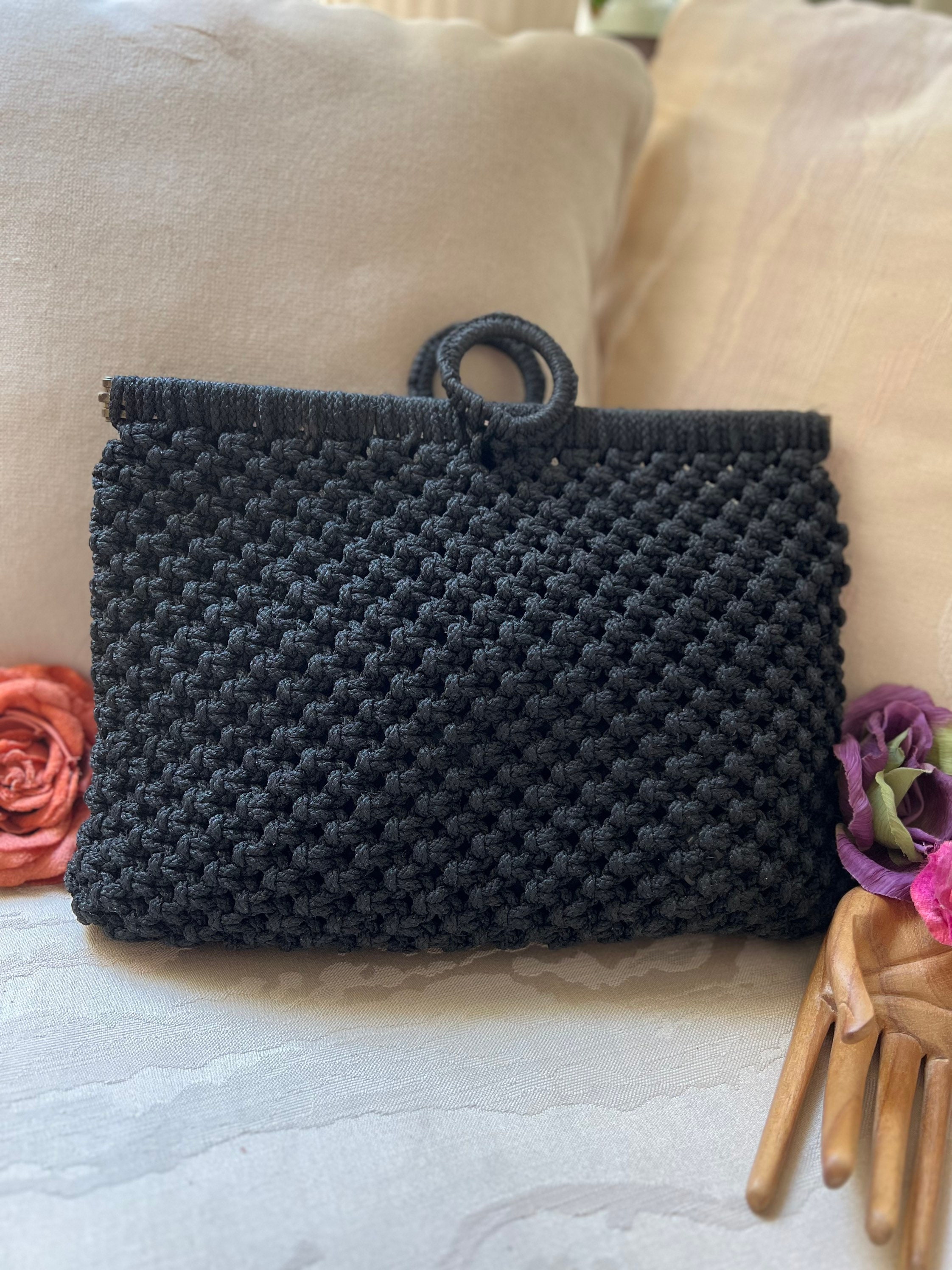 Vintage Handmade Heavy Braided Black Cord Large Clutch Purse, Black ...