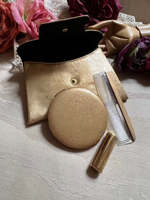 Vintage powder compact, comb, lipstick set, midcentur… - Gem