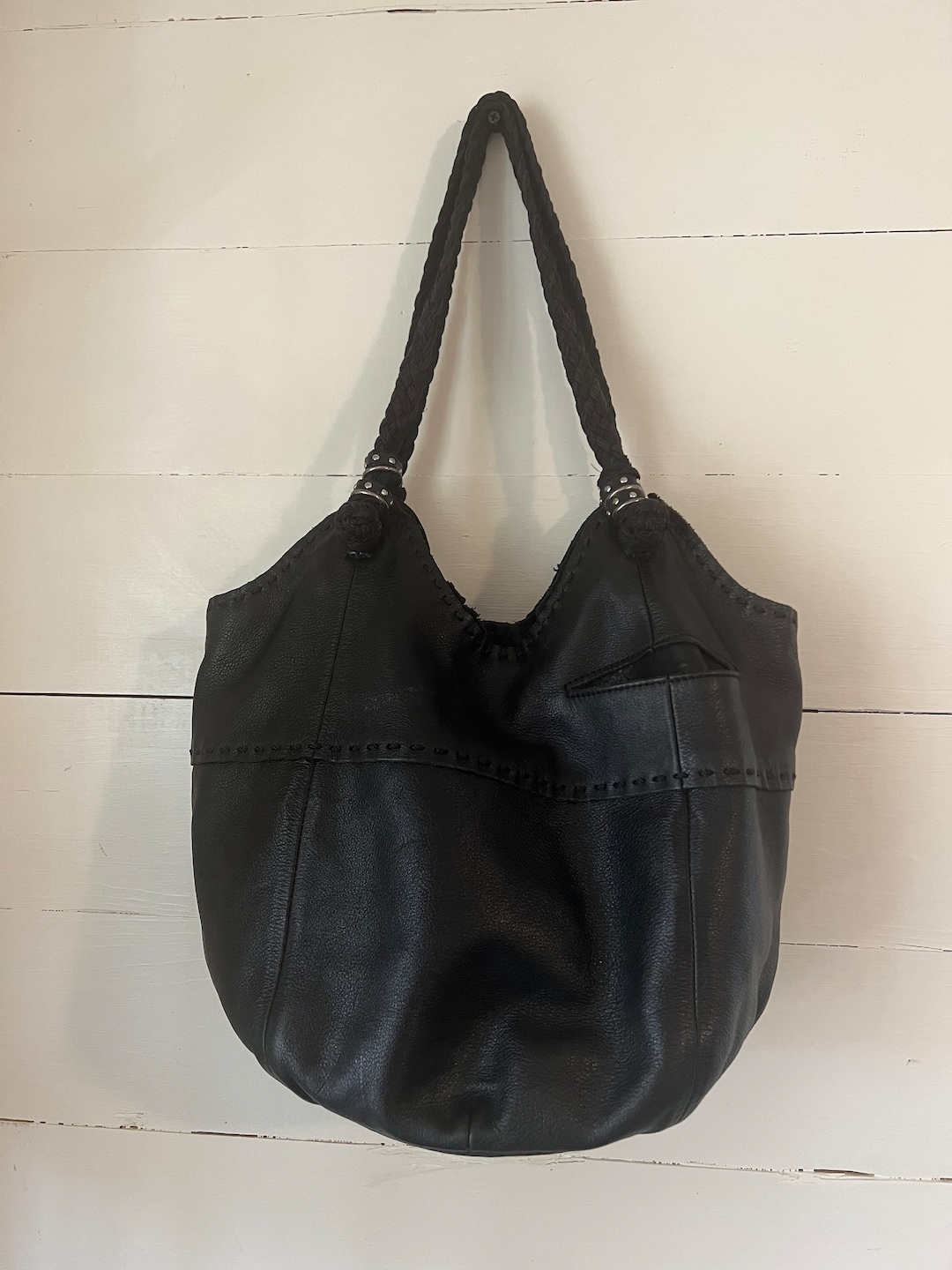 Vintage Black Leather the Sak Hobo Bag, Slouchy Boho Black Pebbled ...