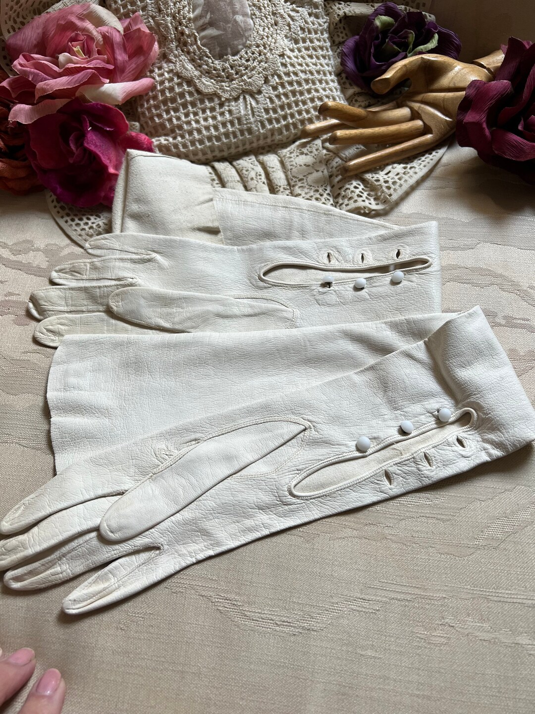 Vintage Ivory Kid Leather Opera Gloves S, Small Hands Ivory Leather ...