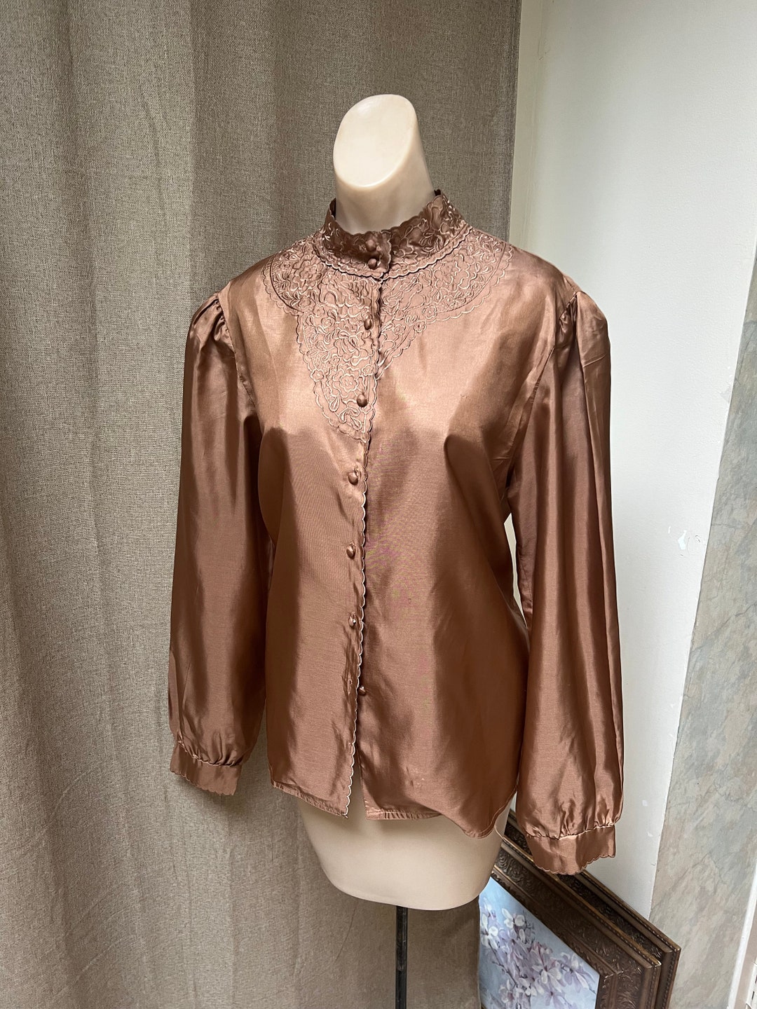 Vintage Copper/bronze Asian Style Embroidered Blouse 14/L - Etsy