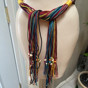 Vintage Boho Multi Color Cord Tie Belt, Bright Colors Cords Beads Tie ...