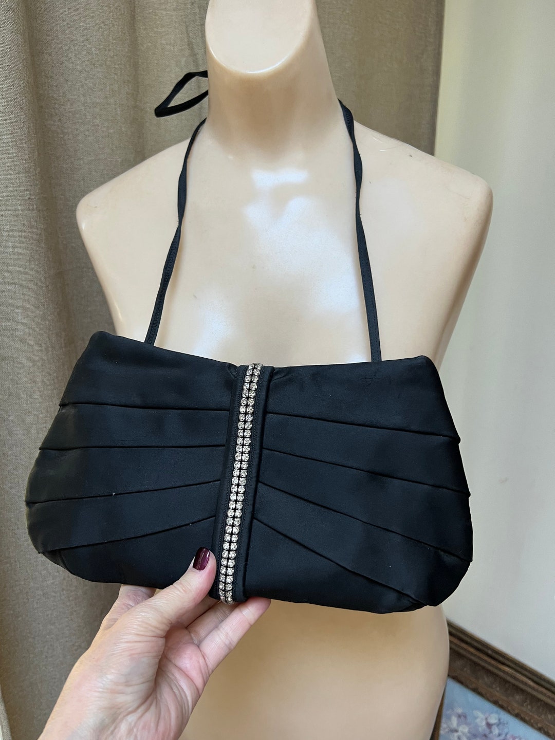 Vintage Morris Moskowitz Large Black Matte Satin Evening Bag, Morris ...