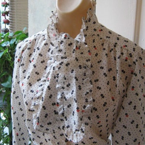 Vintage Sexy Librarian Tie Blouse, Ruffled Neck Tie Cuff Blouse, Blouse ...