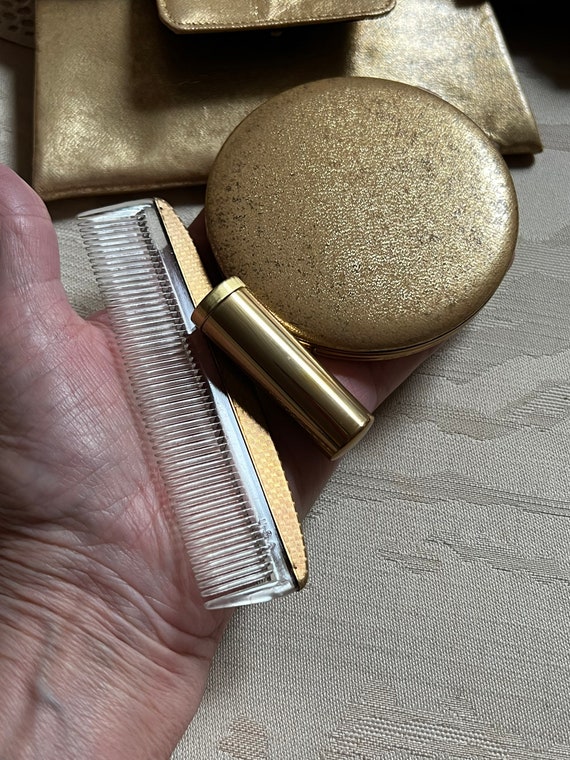Vintage powder compact, comb, lipstick set, midcentur… - Gem