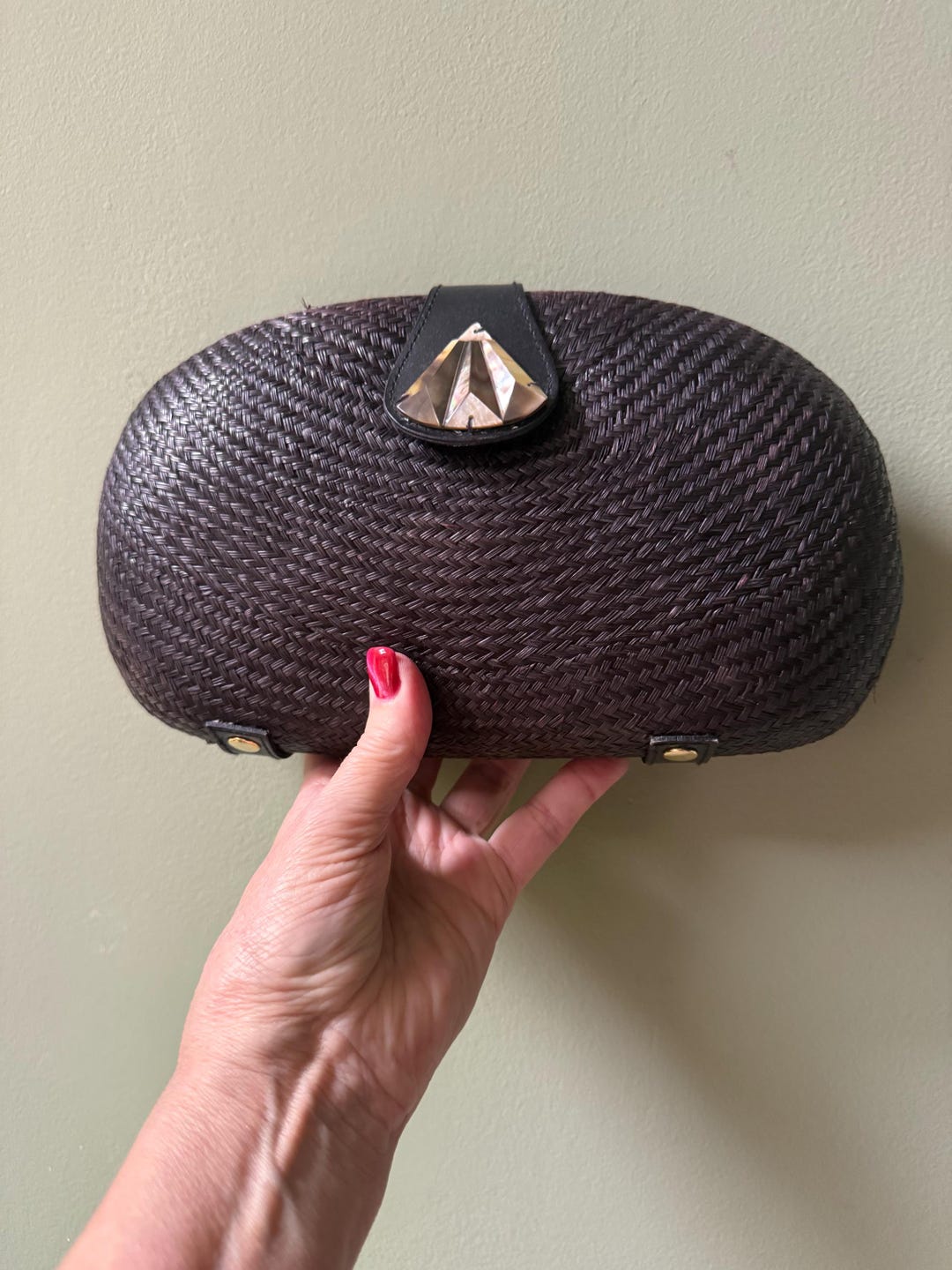 Vintage Large Black Woven Hard Shell Clutch Bag, Adrienne Vittadini ...
