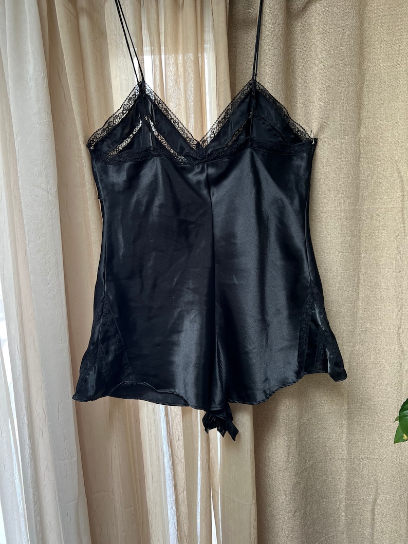 Vintage Victoria's Secret Silky Black Teddy L, Black Satiny Snap Crotch ...