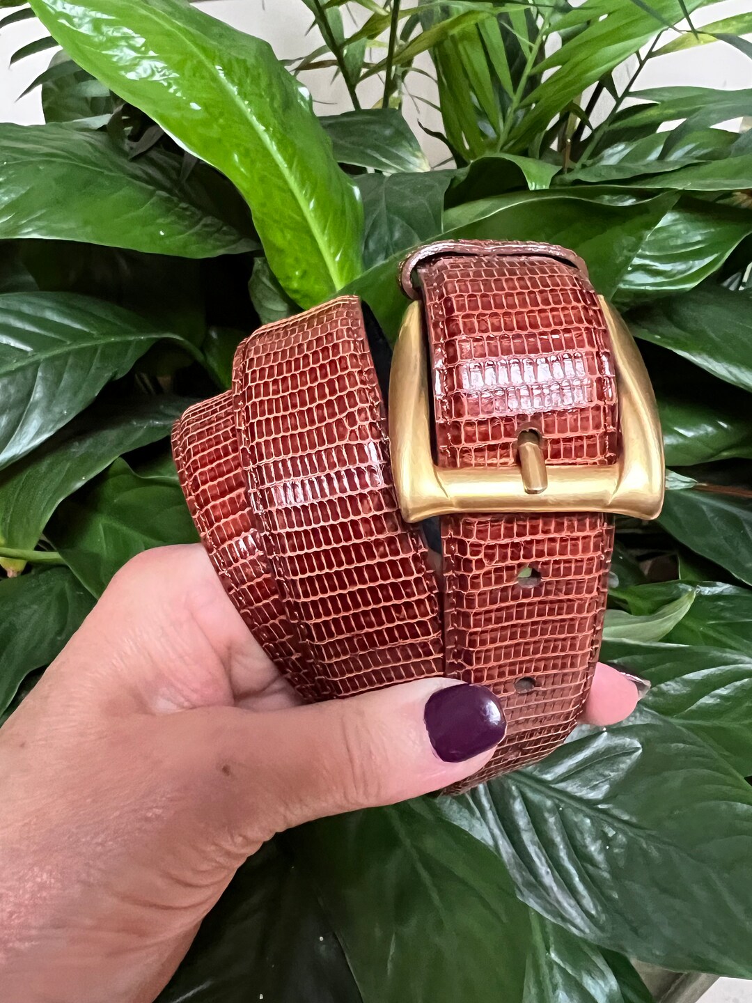 Vintage Men's De Vecchi Genuine Lizard Belt 40, Cognac Genuine Lizard ...