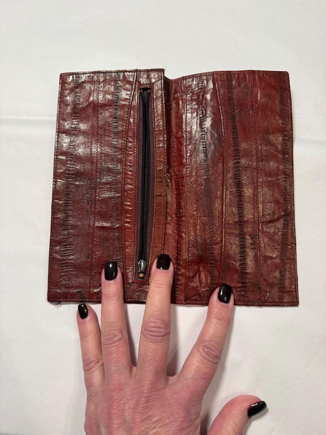 Vintage Brown/wine Eel Skin Checkcover Wallet, Unisex Eel Skin Check ...